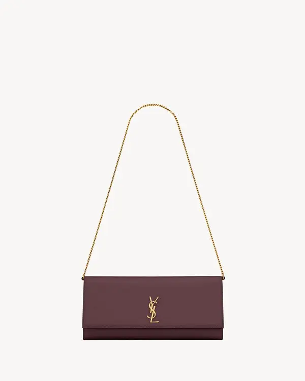Saint Laurent Kate Clutch In Grain De Poudre Leather - Rouge Cabernet