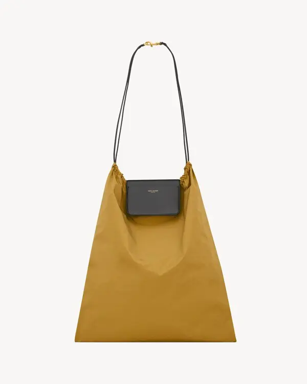 Saint Laurent Foulard Pouch In Nylon And Leather - Mustard And Black