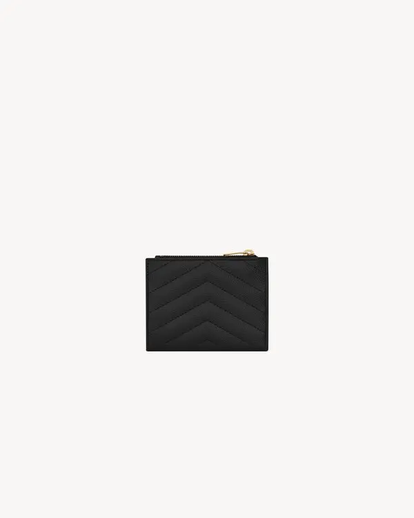 Saint Laurent Cassandre Matelassé Bi-fold Wallet In Grain De Poudre Leather - Black