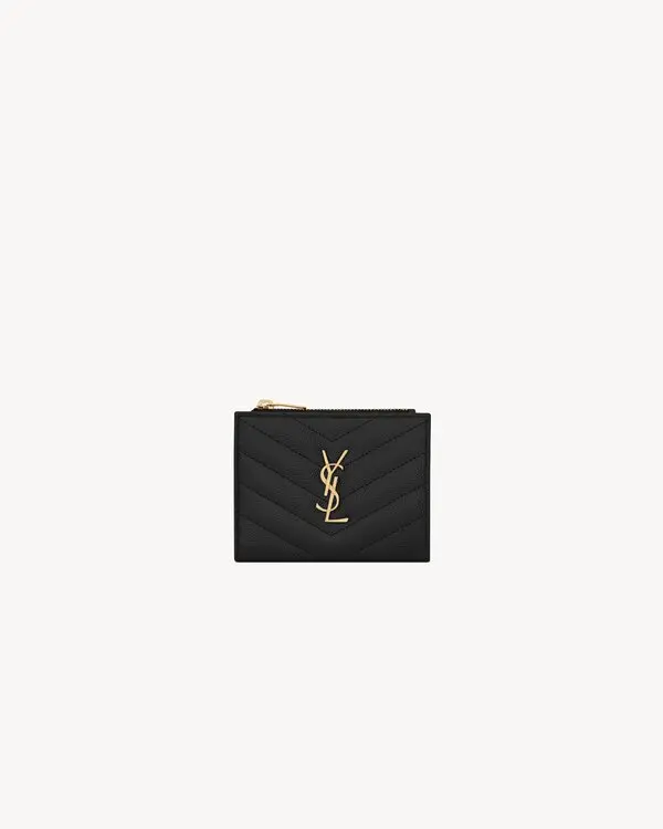 Saint Laurent Cassandre Matelassé Bi-fold Wallet In Grain De Poudre Leather - Black