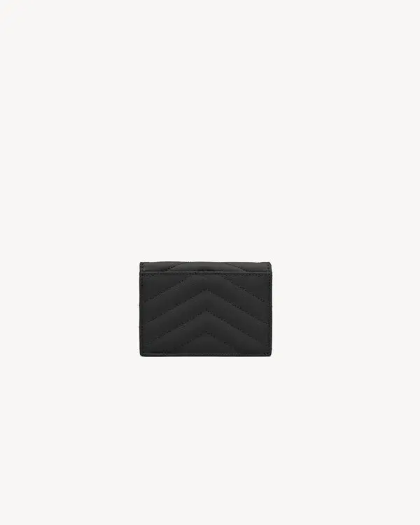 Saint Laurent Cassandre Matelassé Business Card Case In Grain De Poudre Leather