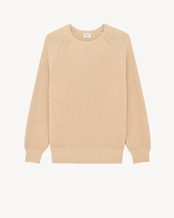 Saint Laurent Ribbed Cotton Knit Crewneck Sweater - Sable