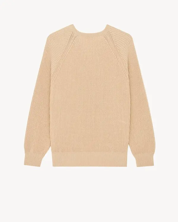Saint Laurent Ribbed Cotton Knit Crewneck Sweater - Sable