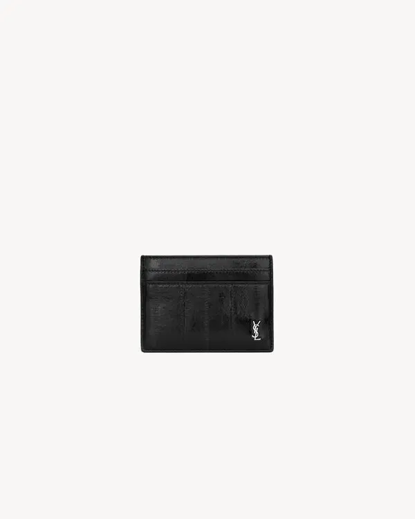 Saint Laurent Tiny Cassandre Card Case In Eel - Black