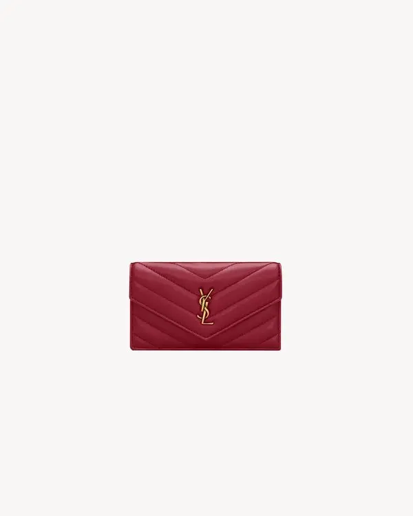 Saint Laurent Cassandre Fragments Flap Card Case In Lambskin - Deeply Red