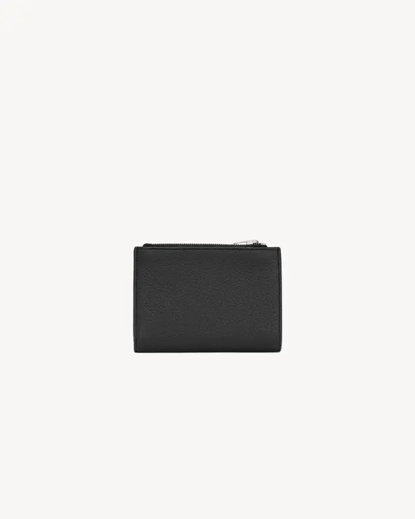 Saint Laurent Tiny Cassandre Bi-fold Wallet In Grained Leather