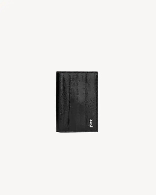 Saint Laurent Tiny Cassandre Credit Card Wallet In Hagfish - Black