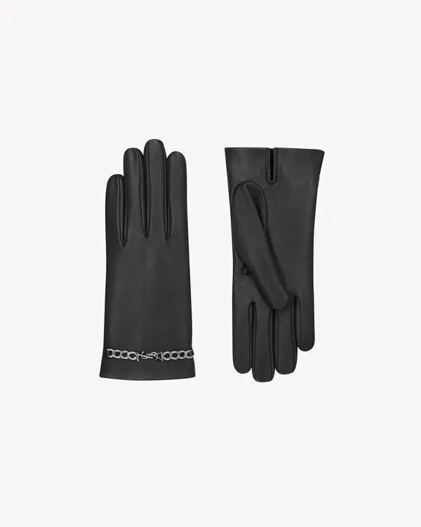 Saint Laurent Cassandre Gloves In Lambskin - Black And Silver