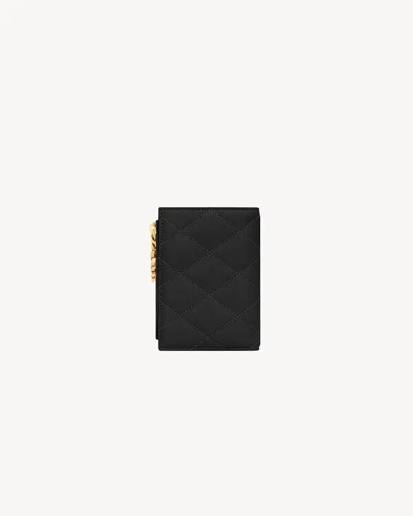 Saint Laurent Cassandre Bijou Bi-fold Wallet In Grain De Poudre Leather - Black