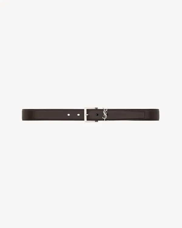 Saint Laurent Cassandre Vadim Belt In Smooth Leather - Mountain Rock