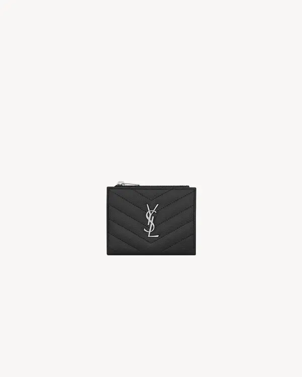 Saint Laurent Cassandre Matelassé Bi-fold Wallet In Grain De Poudre Leather - Black