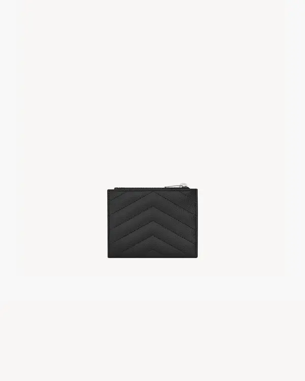 Saint Laurent Cassandre Matelassé Bi-fold Wallet In Grain De Poudre Leather - Black