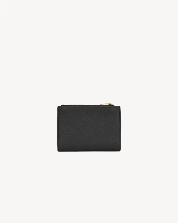 Saint Laurent Tiny Cassandre Bi-fold Wallet In Grained Leather