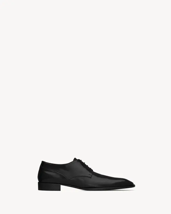 Saint Laurent Stanton Glazed Leather Lace-up Derbies - Black