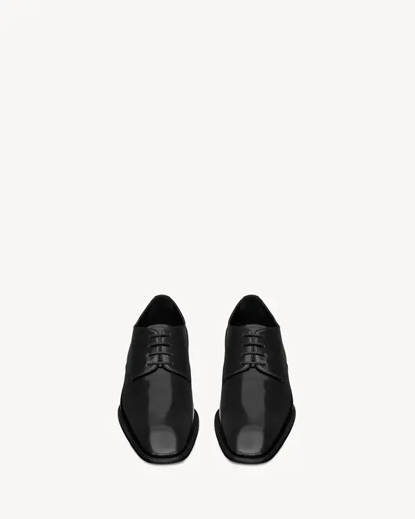 Saint Laurent Stanton Glazed Leather Lace-up Derbies - Black