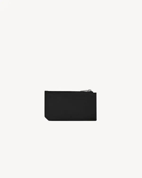 Saint Laurent Paris Fragments Zipped Card Case In Grain De Poudre Leather