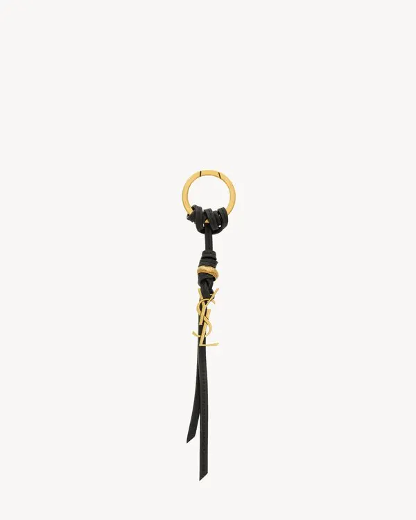 Saint Laurent Cassandre Keyring In Leather - Black