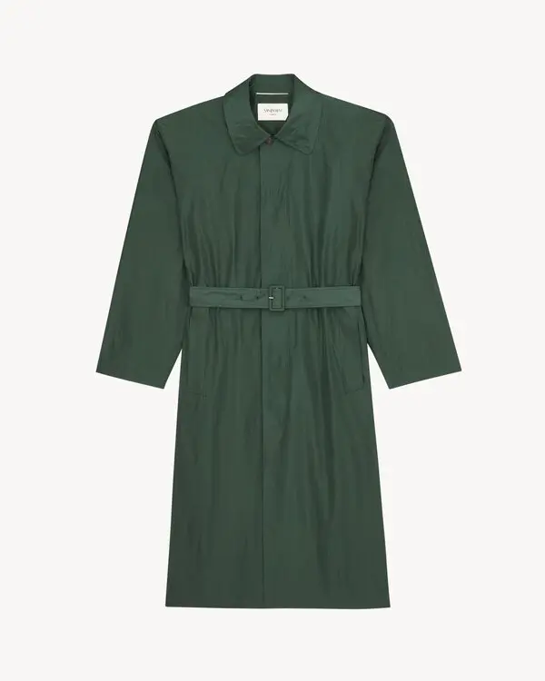Saint Laurent Trench Coat In Silk - Vert Fonce