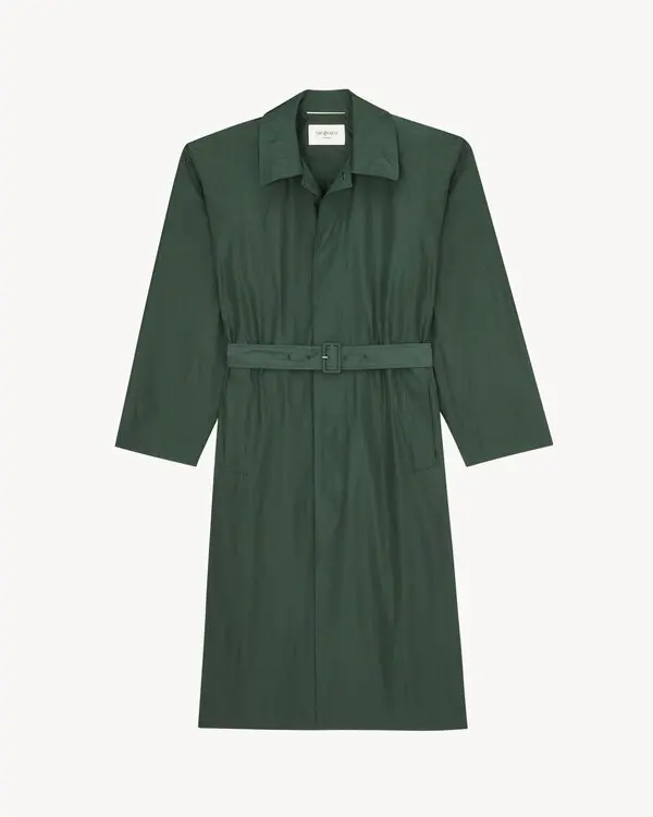 Saint Laurent Trench Coat In Silk - Vert Fonce