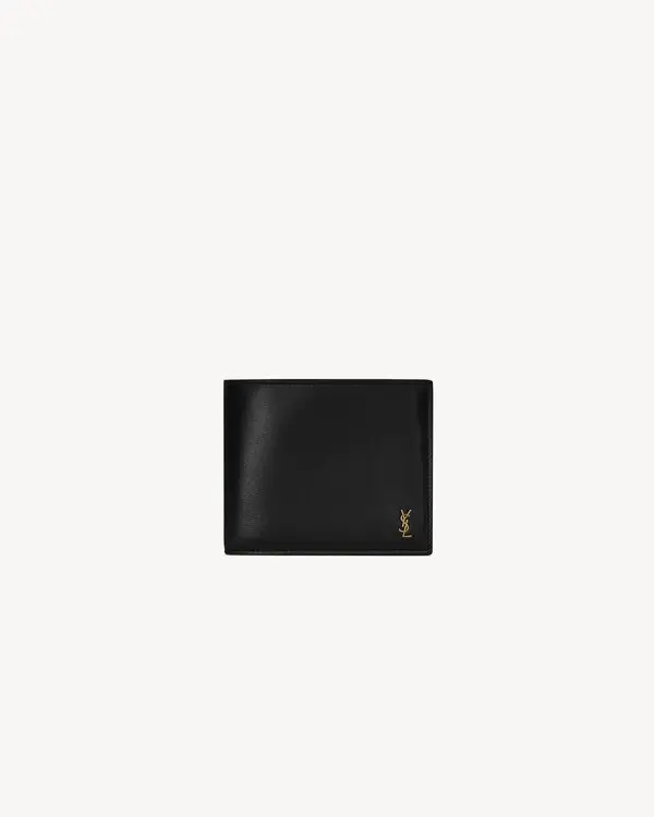 Saint Laurent Tiny Cassandre East/west Wallet In Shiny Leather - Black
