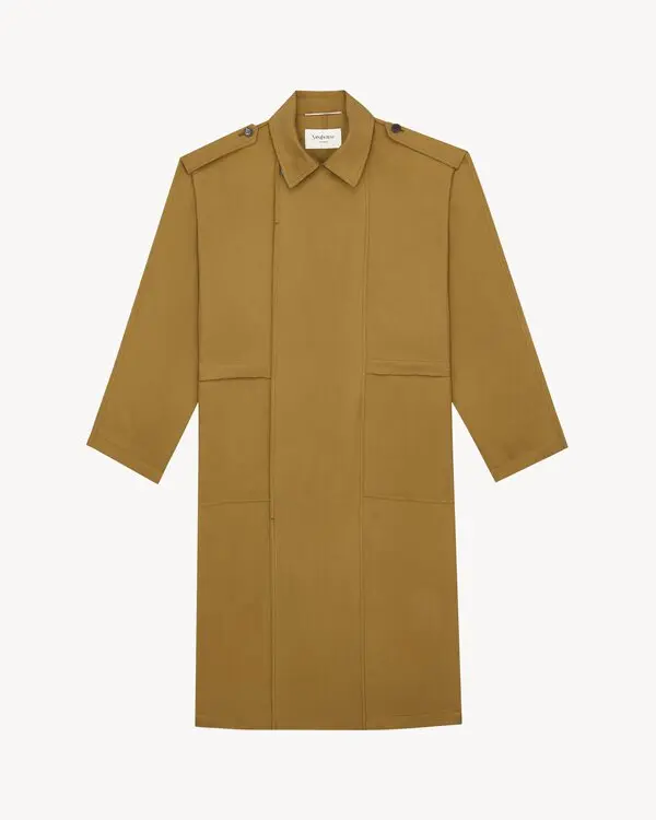 Saint Laurent Broad Shoulder Trench Coat In Silk Serge