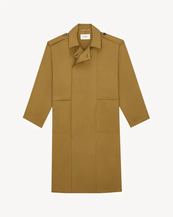 Saint Laurent Broad Shoulder Trench Coat In Silk Serge