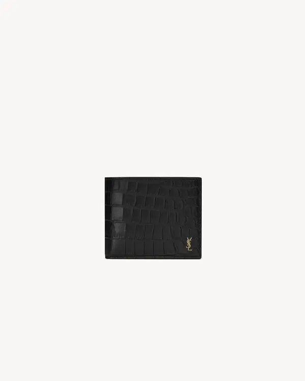 Saint Laurent Tiny Cassandre East/west Wallet In Crocodile-embossed Matte Leather - Black