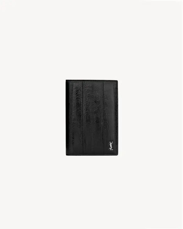 Saint Laurent Tiny Cassandre Passport Case In Eel - Black