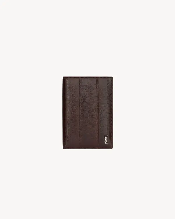 Saint Laurent Tiny Cassandre Passport Case In Eel - Brown