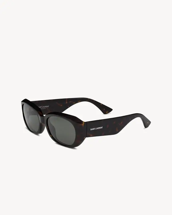 Saint Laurent Oval Tortoiseshell Sunglasses - Dark Havana And Grey