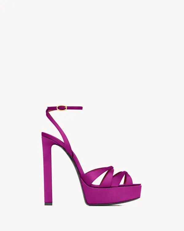 Saint Laurent Chandelle Platform Sandals In Satin Crepe - Fuchsia