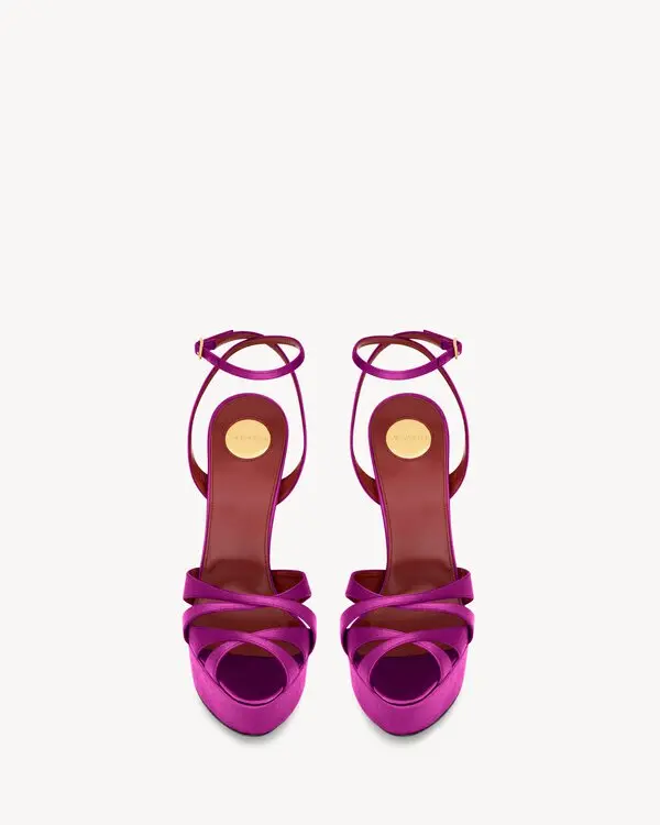 Saint Laurent Chandelle Platform Sandals In Satin Crepe - Fuchsia