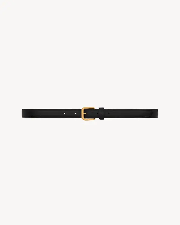 Saint Laurent Rectangular Buckle Thin Belt In Smooth Leather - Black