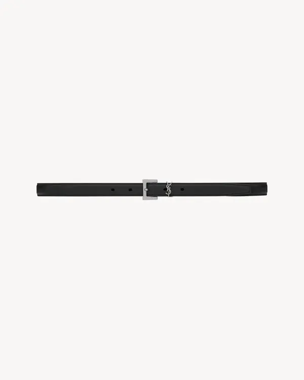 Saint Laurent Cassandre Thin Belt With Square Buckle In Lacquered Leather - Black