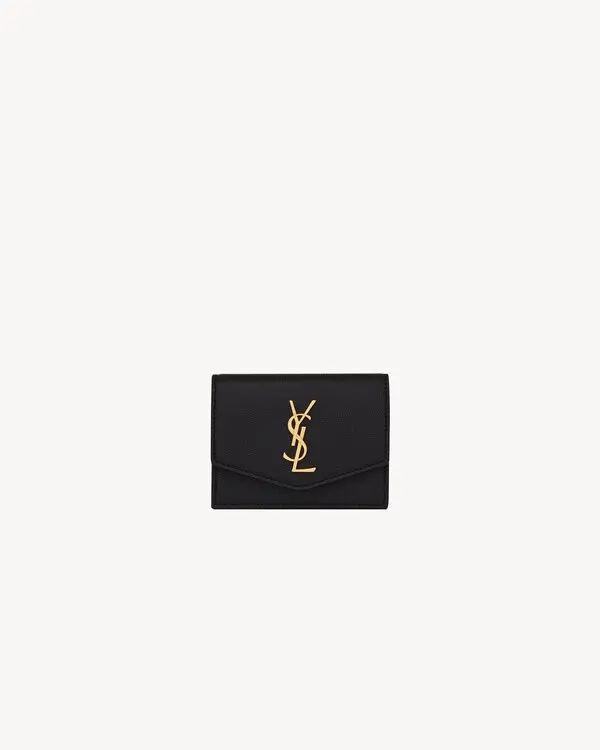 Saint Laurent One Sizeptown Business-card Case In Grain De Poudre Leather - Black