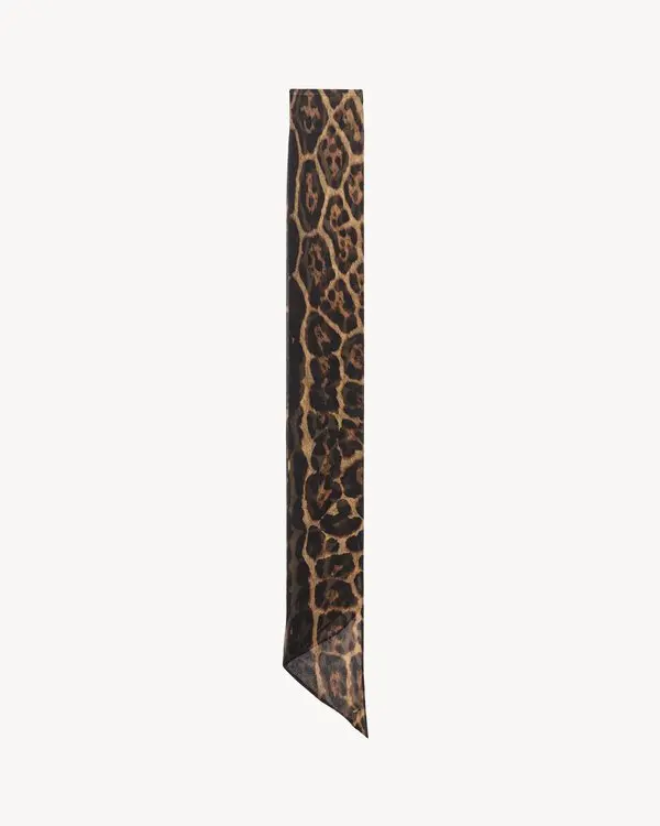 Saint Laurent Leopard-print Lavallière Scarf In Silk Muslin