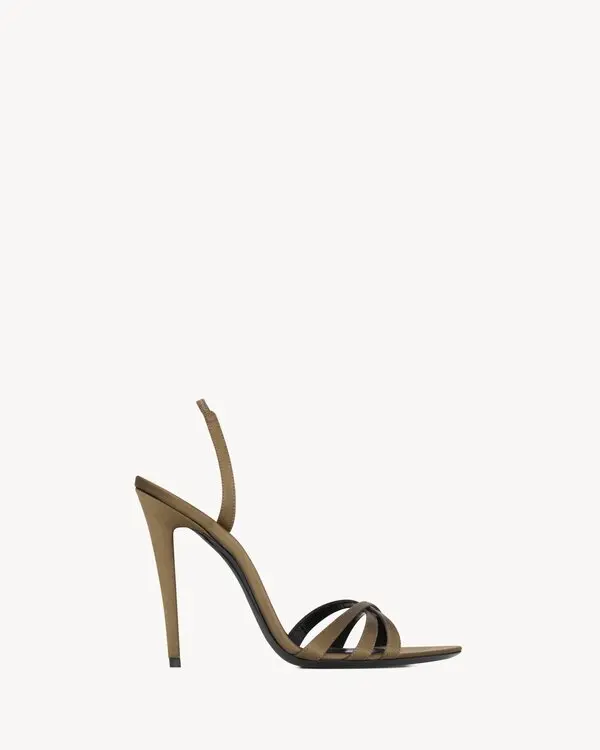 Saint Laurent Kate Sandals In Satin Crepe - Teak