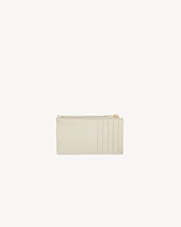 Saint Laurent Cassandre Matelassé Fragments Card Case In Grain De Poudre Leather - White