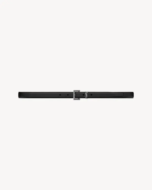 Saint Laurent Cassandre Thin Belt In Smooth Leather - Black