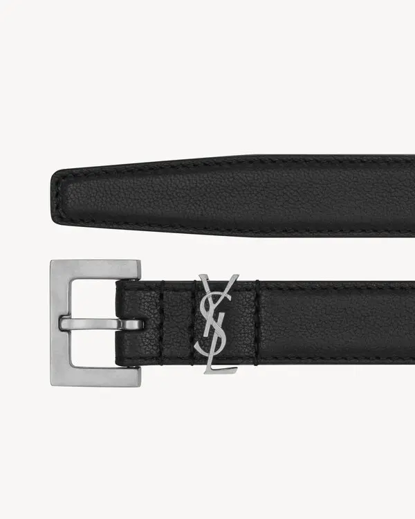 Saint Laurent Cassandre Thin Belt In Smooth Leather