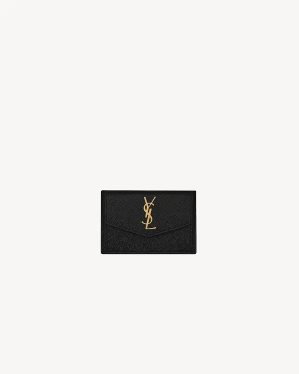 Saint Laurent One Sizeptown Flap Card Case In Grain De Poudre Leather - Black
