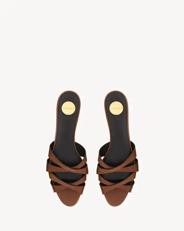 Saint Laurent Chandelle Mules In Smooth Leather - Burnt Brown