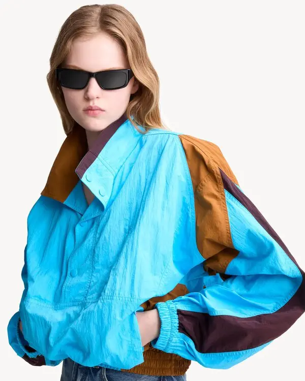 Saint Laurent Cassandre Windbreaker In Nylon Faille - Turquoise