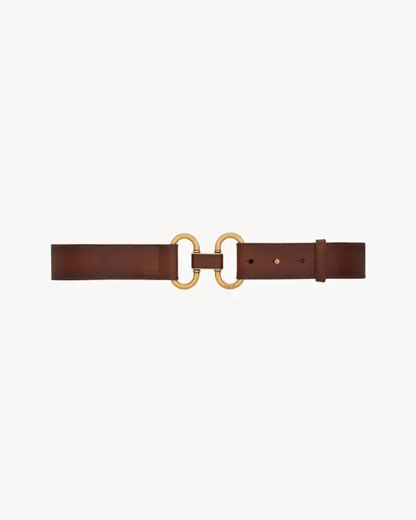 Saint Laurent Double Ring Belt In Leather - Dark Wet Clay