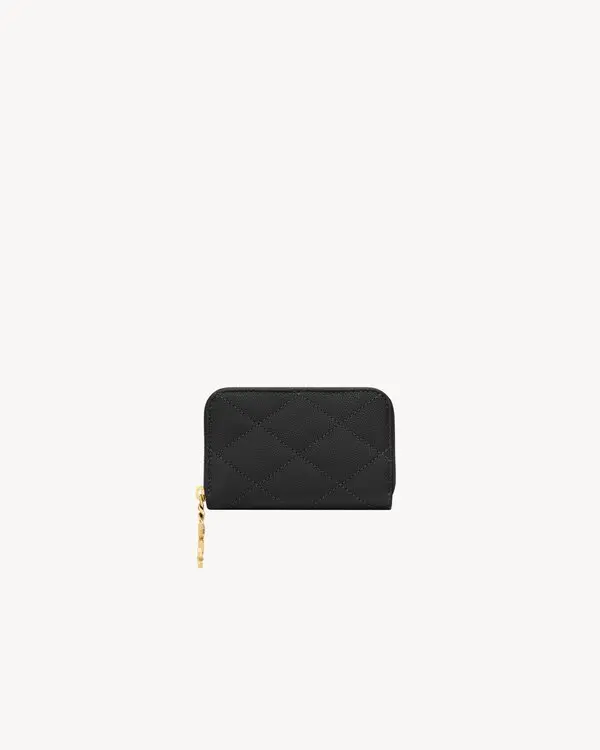 Saint Laurent Cassandre Bijou Change Purse In Grain De Poudre Leather - Black