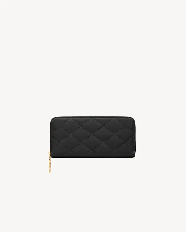 Saint Laurent Cassandre Bijou Zip Wallet In Grain De Poudre Leather - Black