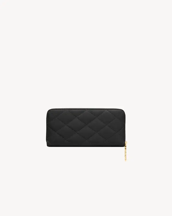 Saint Laurent Cassandre Bijou Zip Wallet In Grain De Poudre Leather - Black