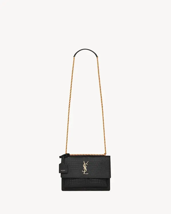Saint Laurent Medium Sunset Bag In Crocodile-embossed Leather