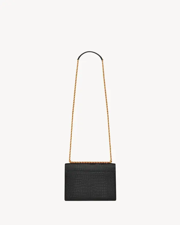 Saint Laurent Medium Sunset Bag In Crocodile-embossed Leather