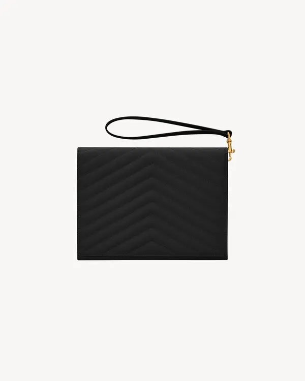 Saint Laurent Cassandre Matelassé Flap Pouch In Grain De Poudre Leather - Black